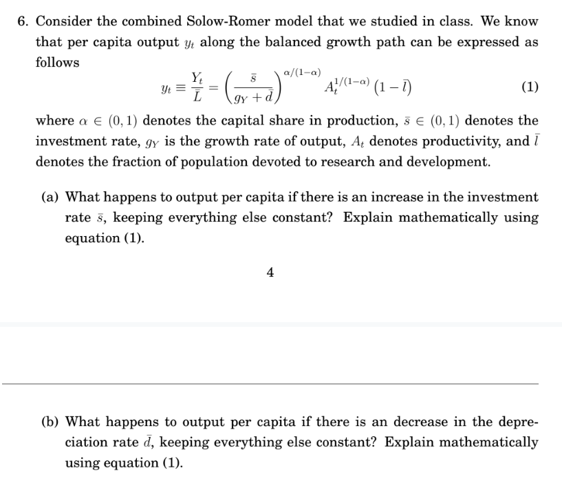 Solved 6. Consider the combined Solow-Romer model that we | Chegg.com