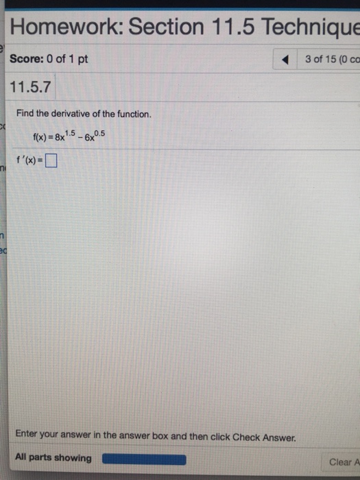 Solved Find the derivative of the function. f(x) = 8x^1.5 - | Chegg.com
