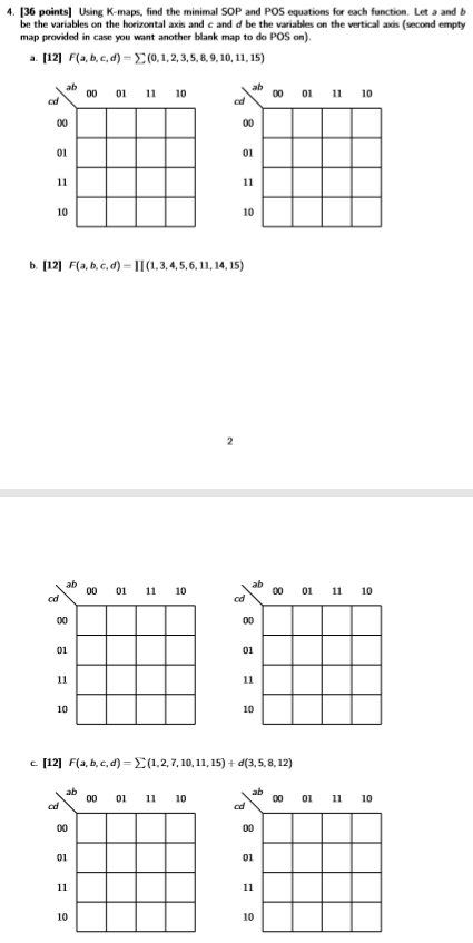 Solved 4. (36 points Using K-maps, find the minimal SOP and | Chegg.com