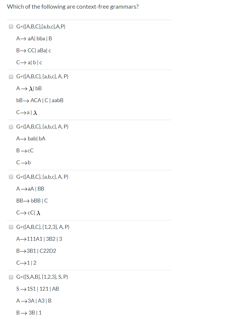 Solved Which of the following are context-free grammars? | Chegg.com