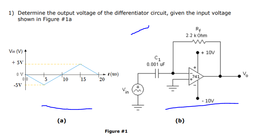 Solved 1) Determine the output voltage of the differentiator | Chegg.com
