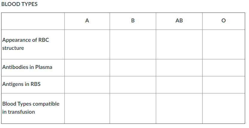 Solved BLOOD TYPES A B AB Appearance of RBC structure | Chegg.com