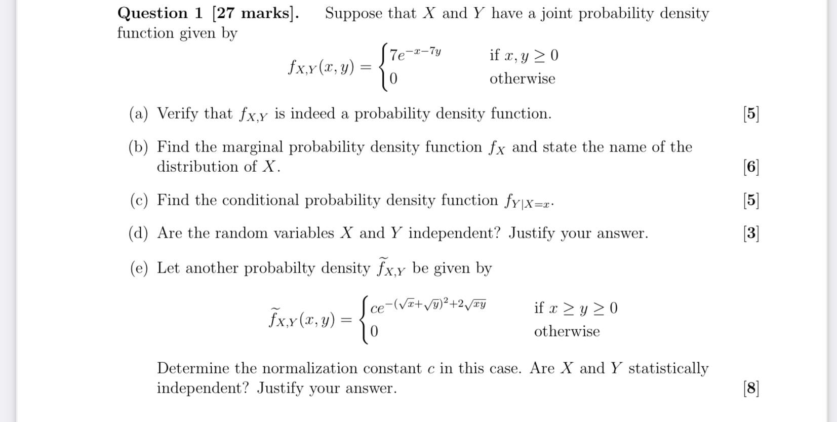 Solved Question 1 [27 marks]. Suppose that X and Y have a | Chegg.com