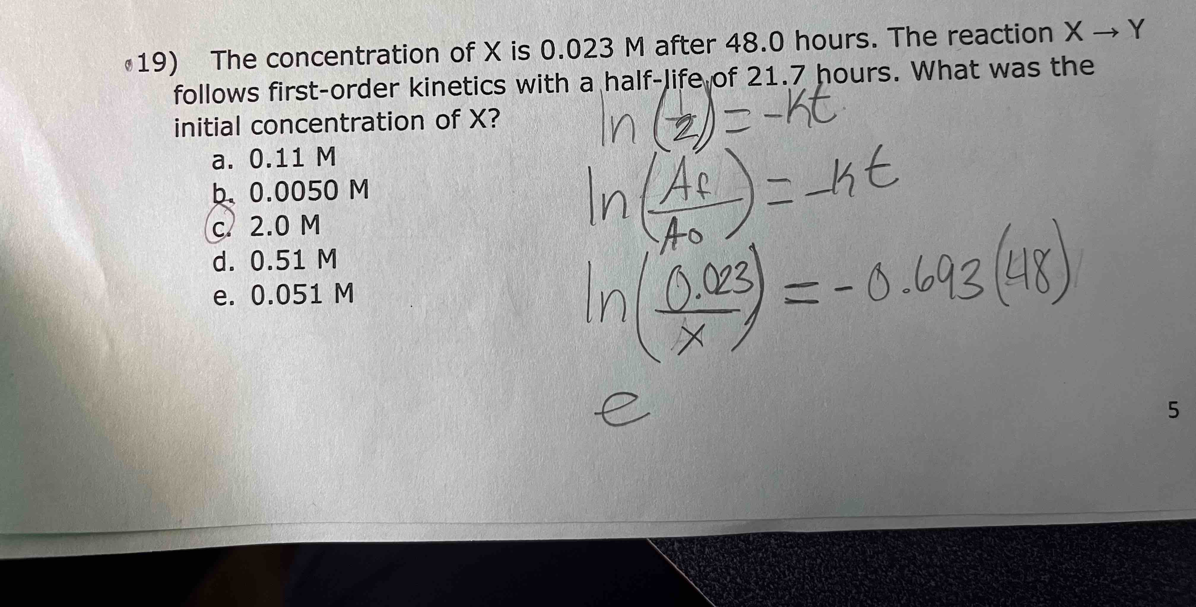 Solved -19) The concentration of X is 0.023M after 48.0 | Chegg.com