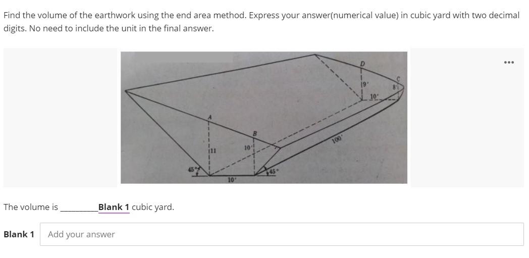 Solved Find the volume of the earthwork using the end area | Chegg.com