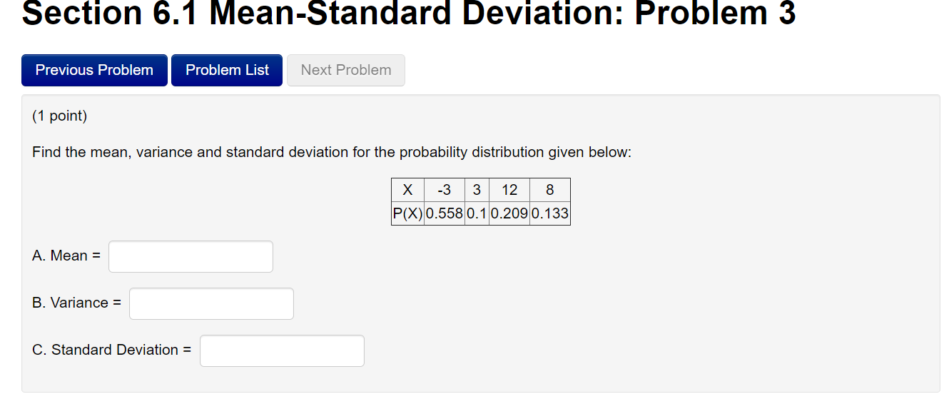 Solved Section 6.1 Mean-Standard Deviation: Problem 2 | Chegg.com