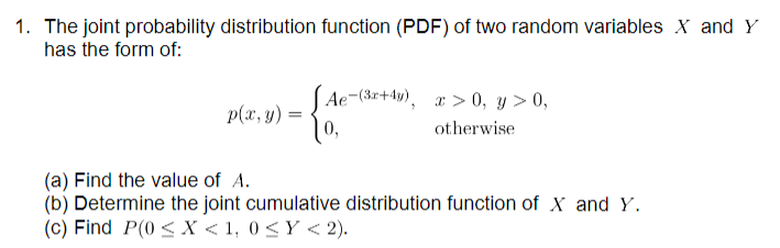 Solved 1. The joint probability distribution function (PDF) | Chegg.com