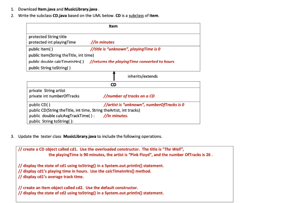 Solved 1. Download Item.java and MusicLibrary.java. 2. Write | Chegg.com
