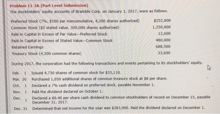 Solved Problem 11-2A (Part Level Submission) The | Chegg.com