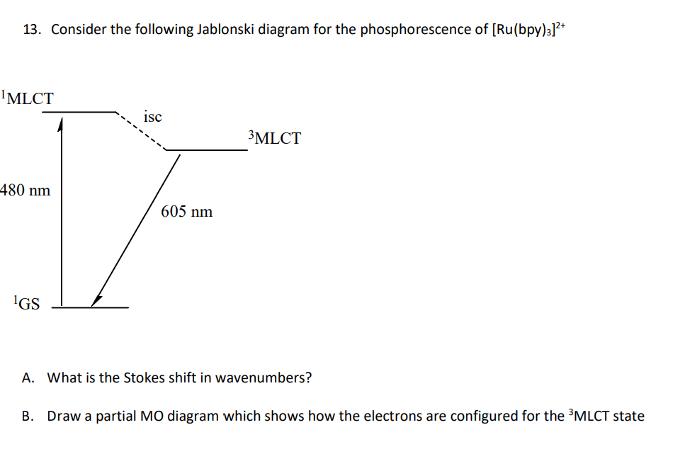 Solved 13. Consider the following Jablonski diagram for the | Chegg.com