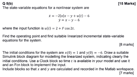 Q 5(b) The state-variable equations for a nonlinear | Chegg.com