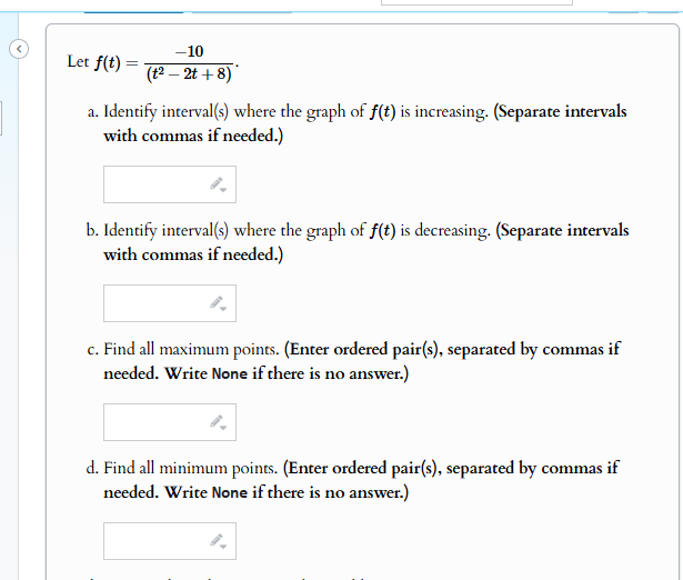 Solved Let f(t)=-10(t2-2t+8).a. ﻿Identify interval(s) ﻿where | Chegg.com