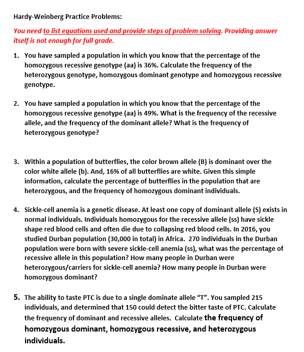 Solved Hardy-Weinberg Practice Problems: You need to list | Chegg.com