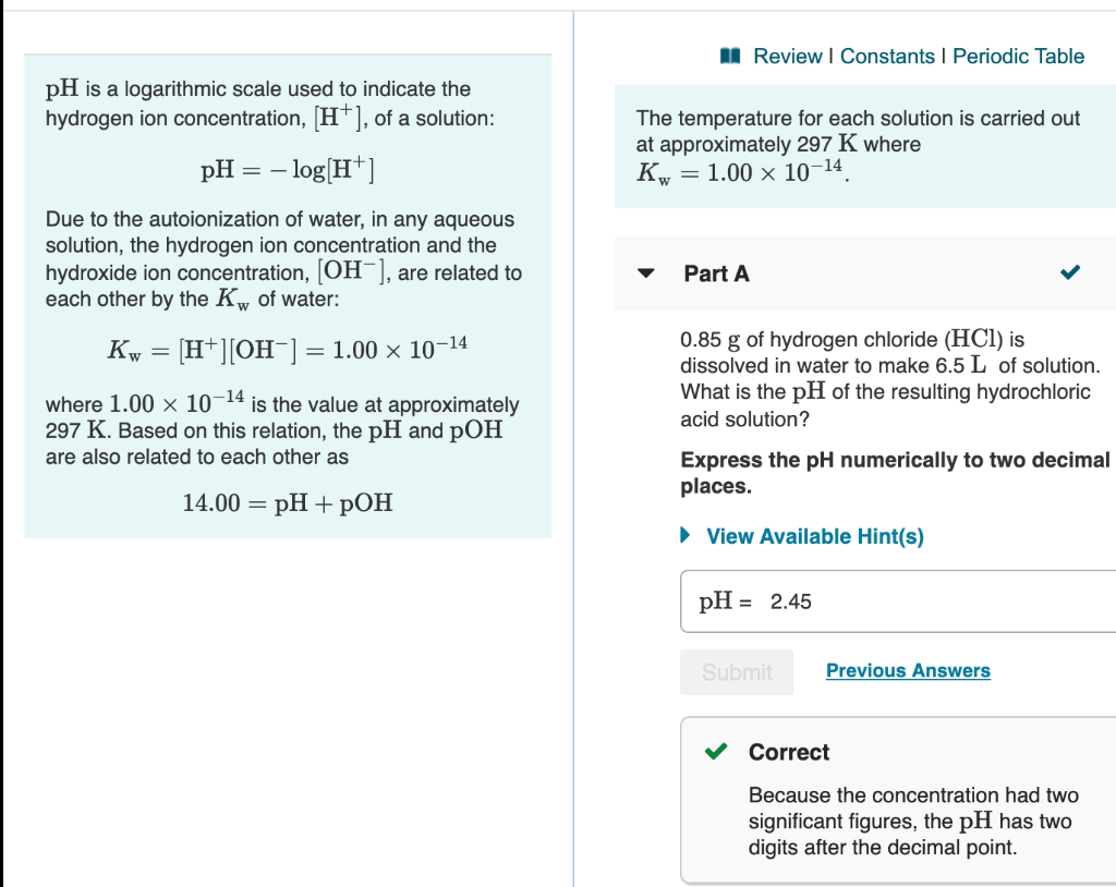 Solved Review | Constants 1 Periodic Table pH is a | Chegg.com
