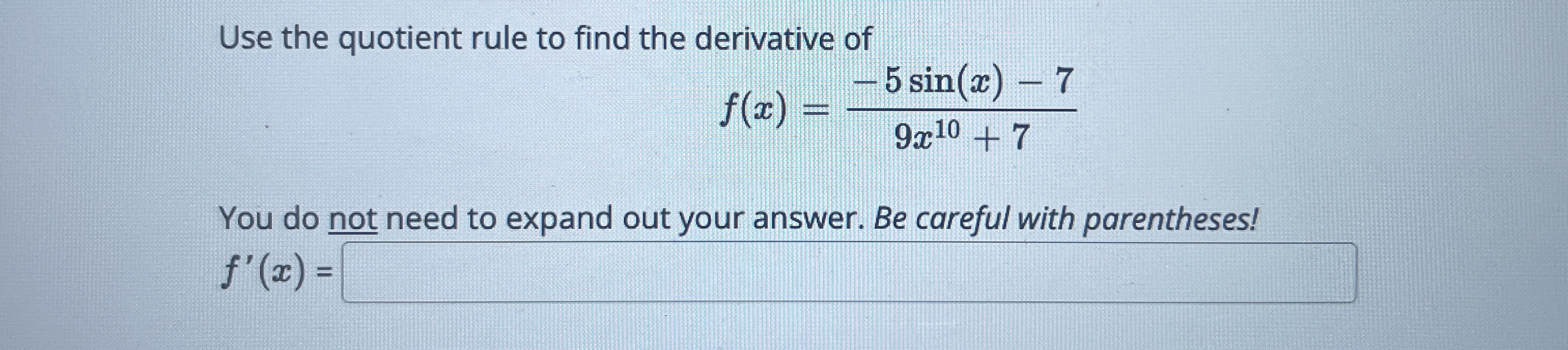 Solved Use the quotient rule to find the derivative | Chegg.com