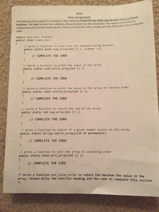 Solved Java Class Assignment Ight The Following Java