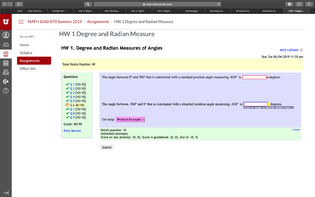Solved utah.instructure.com Grades for Hw 2 Right Gat Homew | Chegg.com