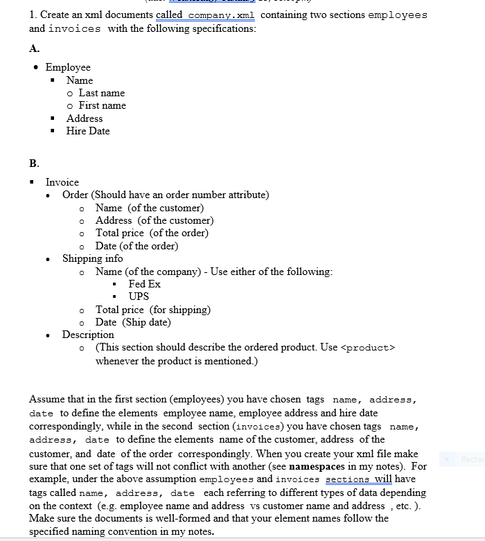 Solved 1. Create an xml documents called company.xml | Chegg.com