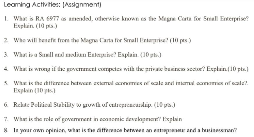Solved Learning Activities: Assignment) 1. What is RA 6977 | Chegg.com