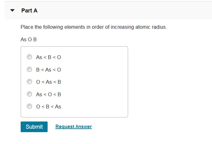 Solved Part A Place the following elements in order of | Chegg.com