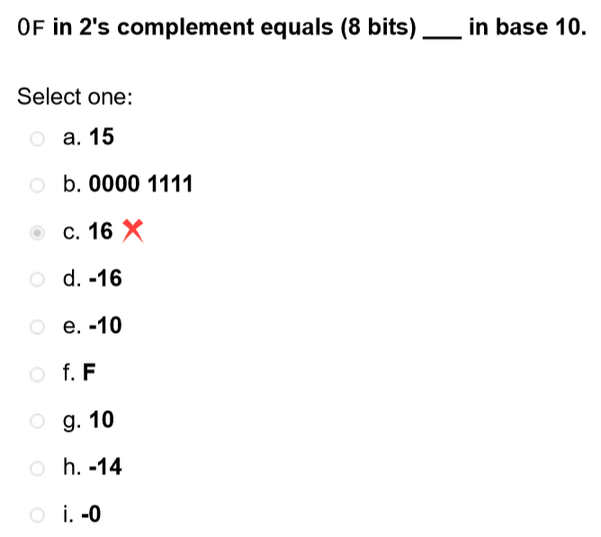 Solved OF in 2's complement equals (8 bits) in base 10. | Chegg.com