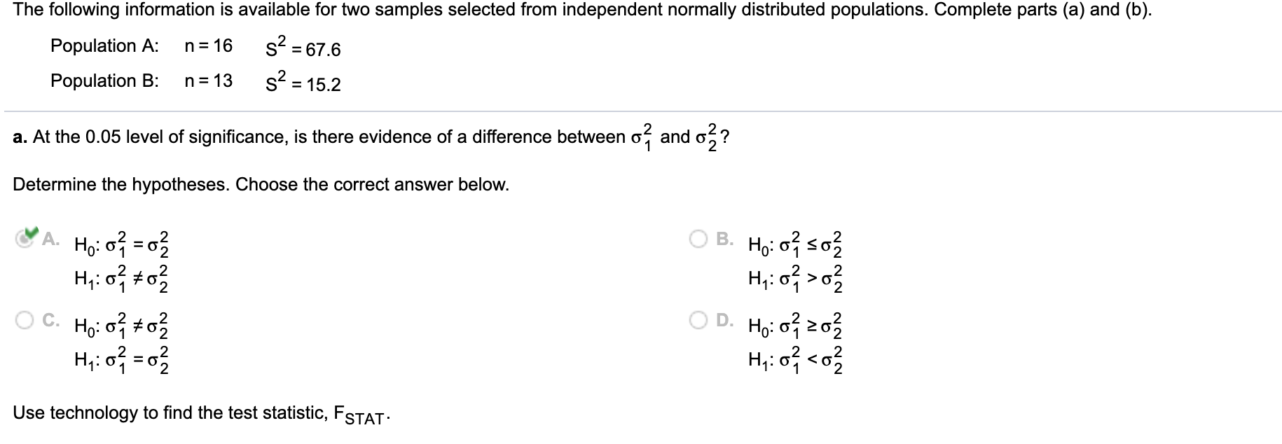 Solved determine the test statistic (F stat), p-value, upper | Chegg.com