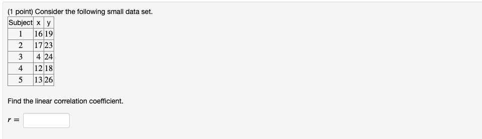 Solved (1 point) Consider the following small data set. | Chegg.com