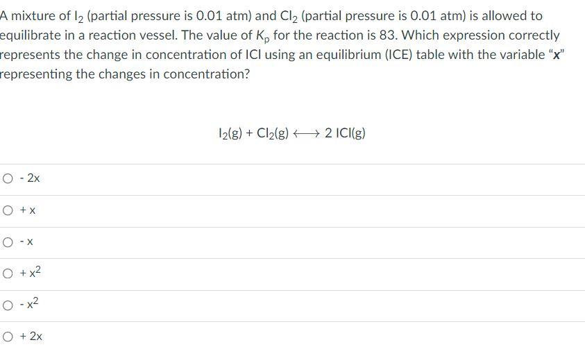 Solved A mixture of 12 (partial pressure is 0.01 atm) and | Chegg.com