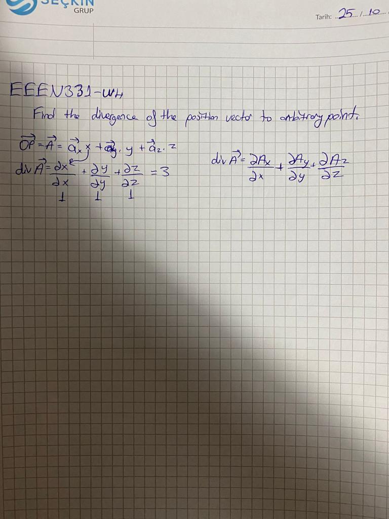 Solved EEEN331-WH Find the divergence of the position vector | Chegg.com