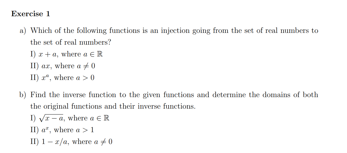 Solved a) Which of the following functions is an injection | Chegg.com