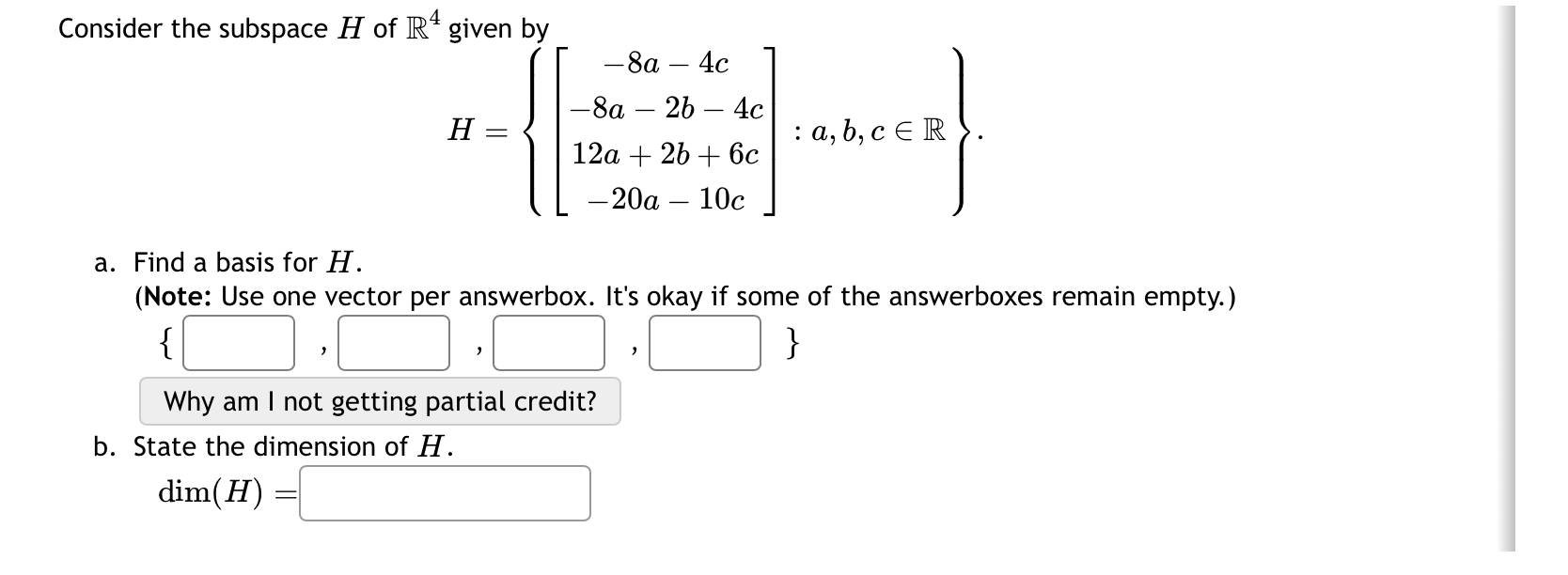 Consider the subspace H of R4 ﻿given | Chegg.com