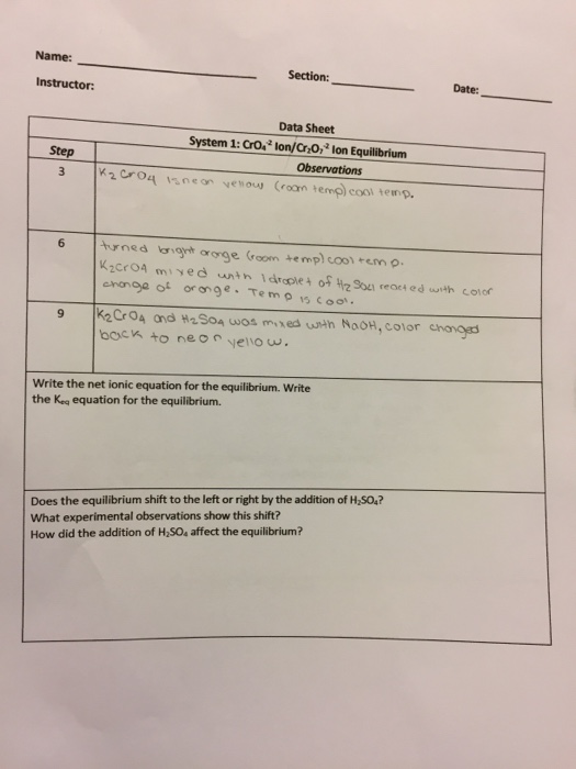 Solved Name: Section: Date: Instructor: Data Sheet System 1: | Chegg.com