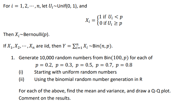 Solved For i=1,2,⋯,n, let Ui∼Unif(0,1), and Xi={1 if Ui | Chegg.com