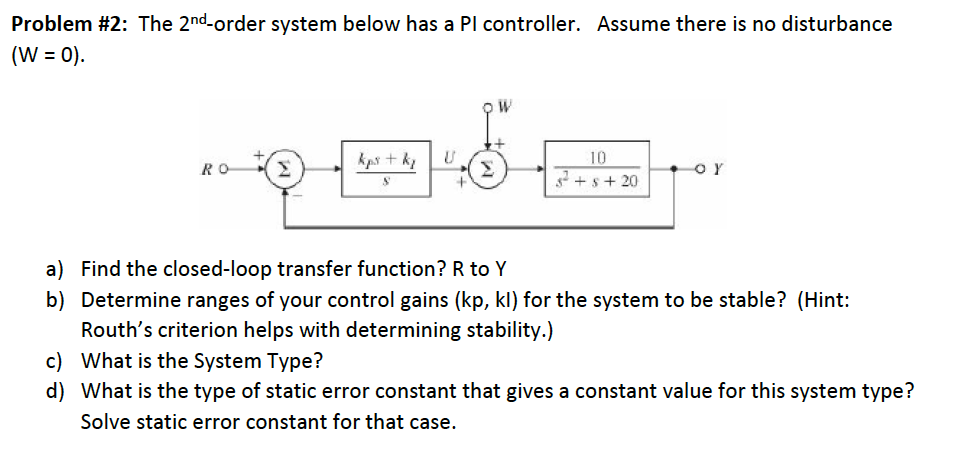 Solved Problem #2: The 2nd-order system below has a Pl | Chegg.com