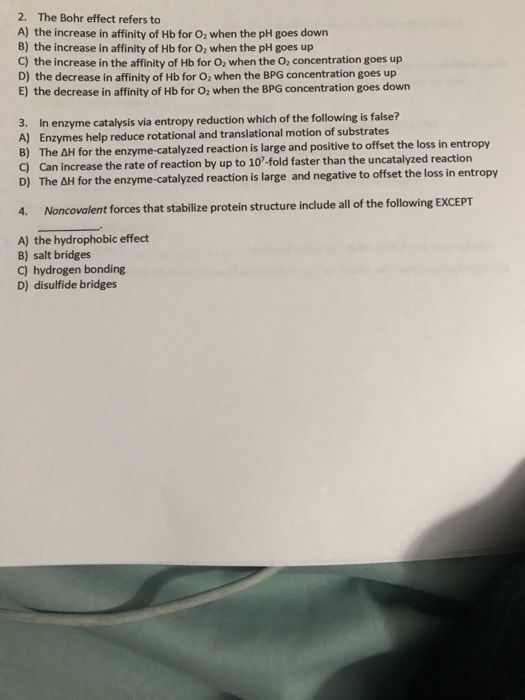Solved 2. The Bohr effect refers to A) the increase in | Chegg.com