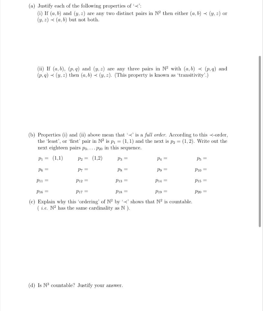 Question 3 # (Cardinality) Define a relation ' ≺ ' on | Chegg.com
