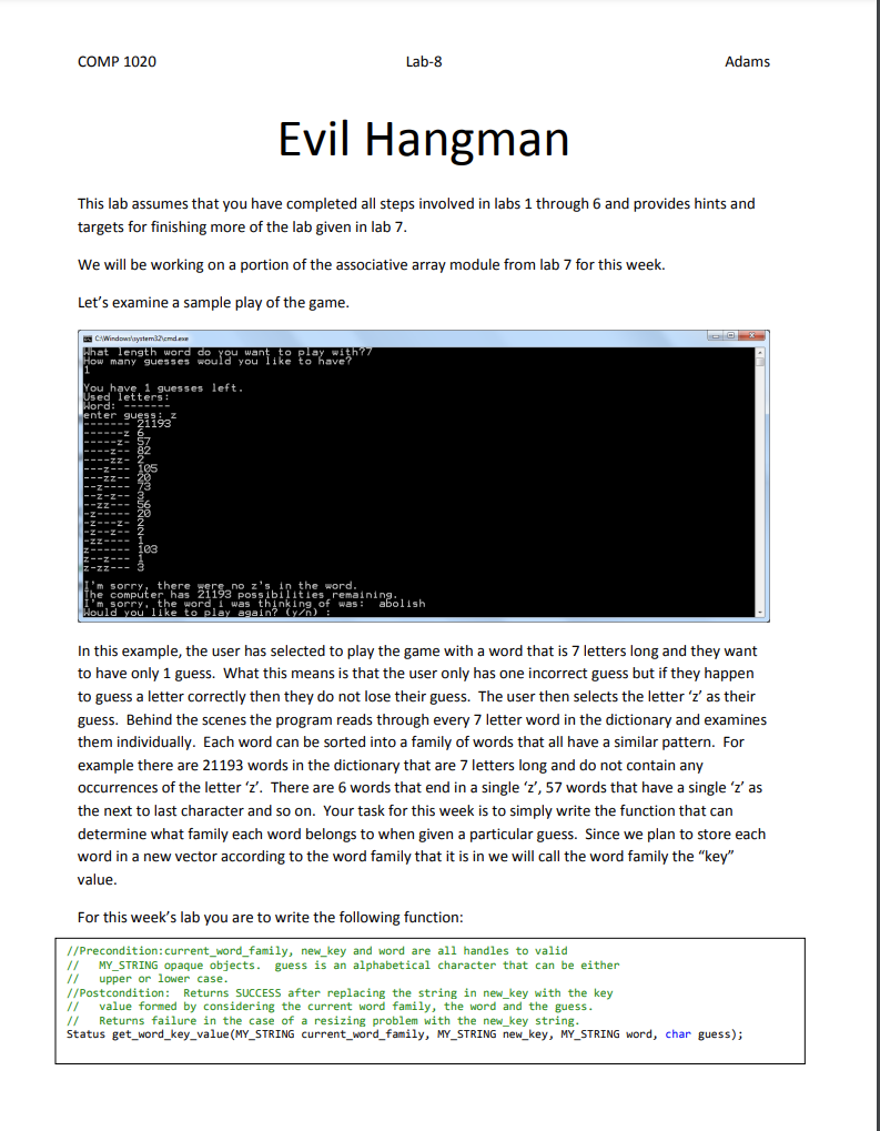 Evil Hangman This lab assumes that you have completed | Chegg.com