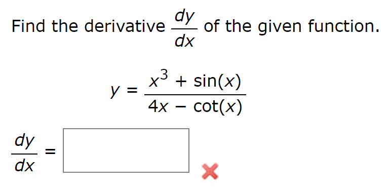 Solved Find the derivative dxdy of the given function. | Chegg.com