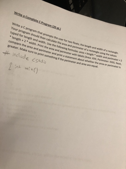 Solved Write Writ e a C program that prompts the user for | Chegg.com