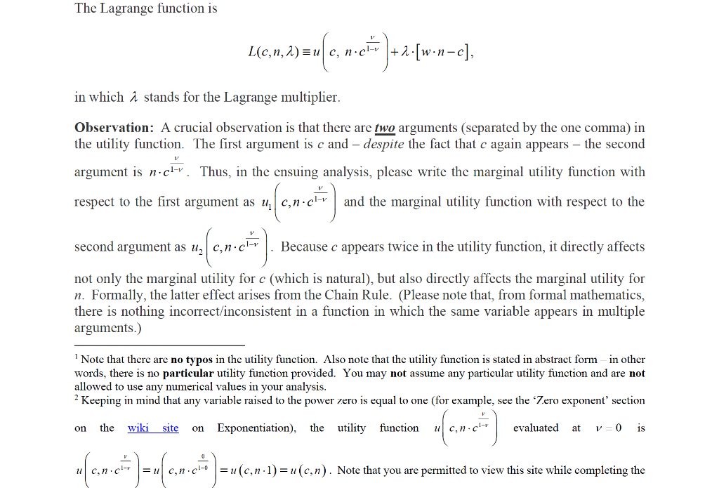Solved The Lagrange function is 14c.m.() 2- L(c,n,2)=u c, | Chegg.com