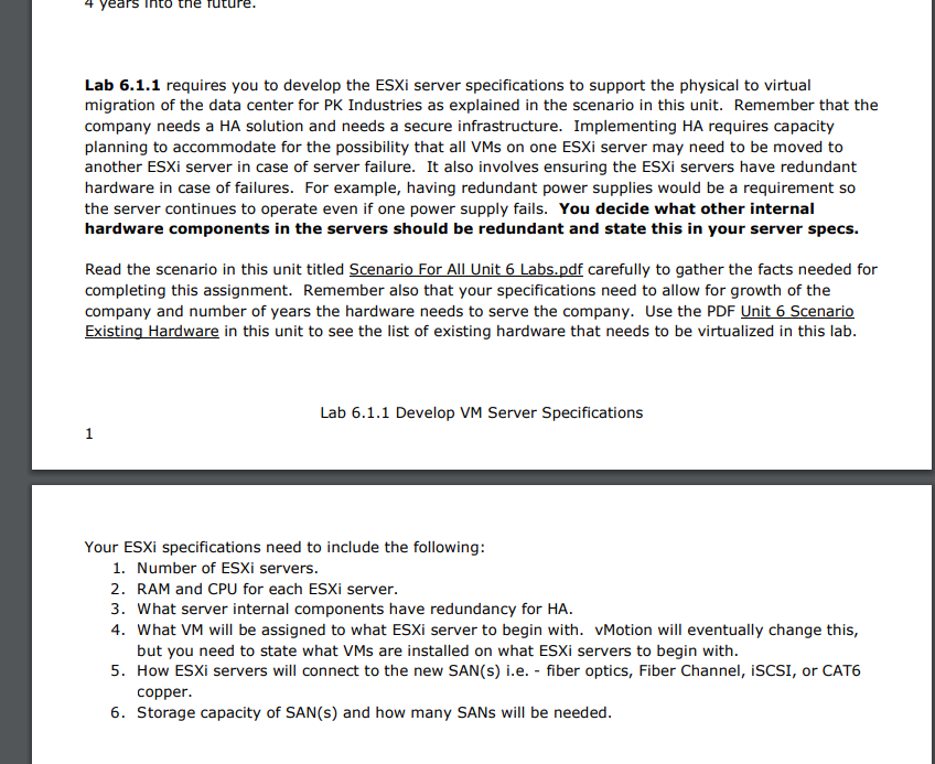 Solved Lab 6.1.1 requires you to develop the ESXi server | Chegg.com