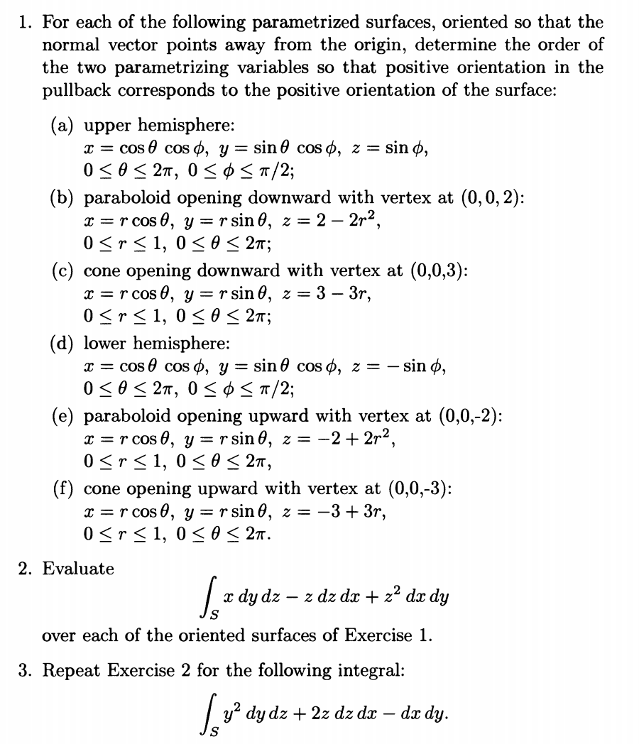 Solved 1. For each of the following parametrized surfaces, | Chegg.com
