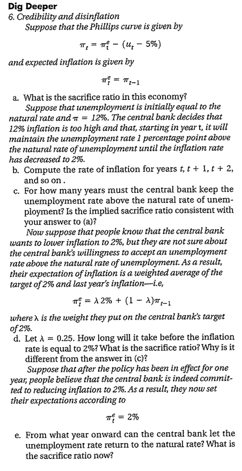 Solved Dig Deeper 6. Credibility and disinflation Suppose | Chegg.com