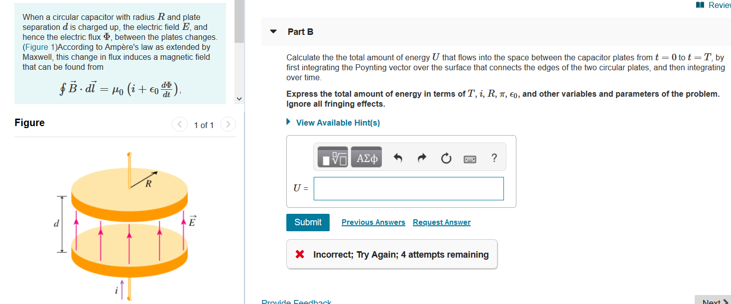 Solved Reviel Part B When a circular capacitor with radius R | Chegg.com