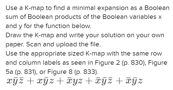 Use a K-map to find a minimal expansion as a Boolean | Chegg.com