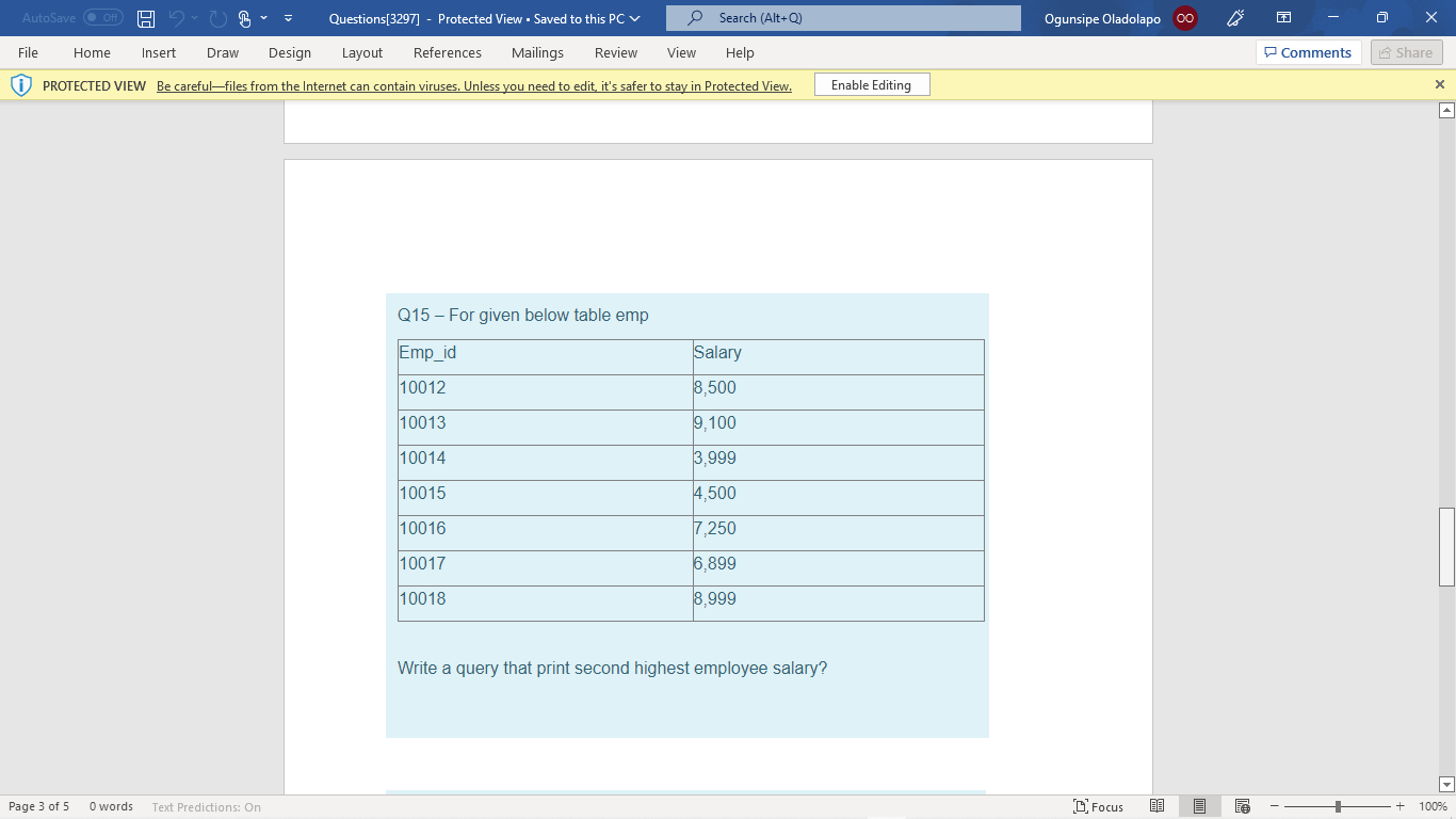 Solved Write a query that print second highest employee | Chegg.com