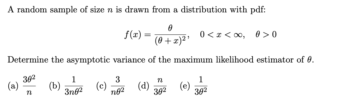 Solved A random sample of size n is drawn from a | Chegg.com