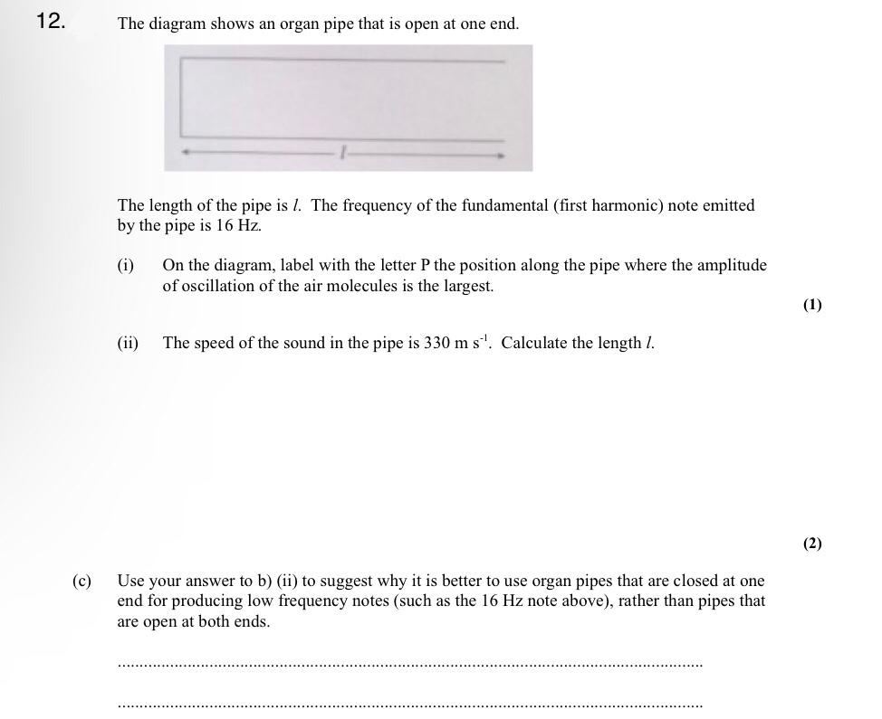 Solved 12. The diagram shows an organ pipe that is open at | Chegg.com