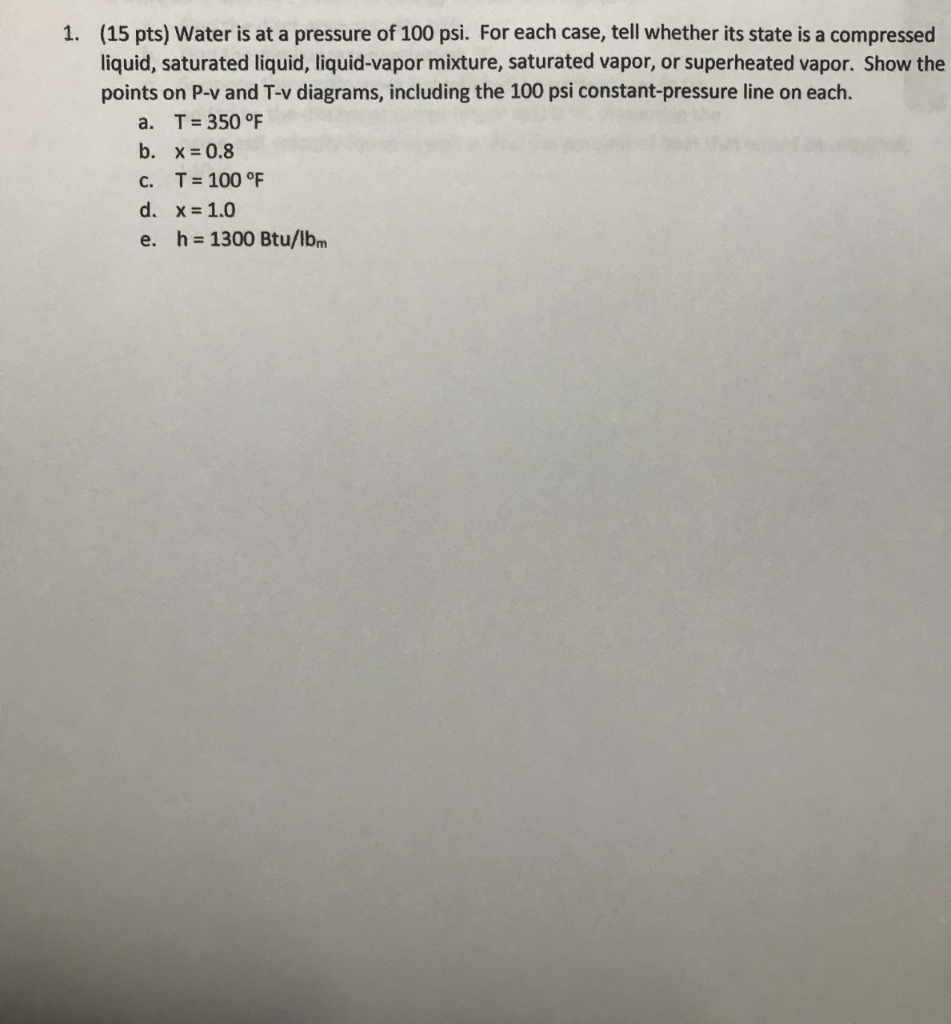 Solved 1. (15 pts) Water is at a pressure of 100 psi. For | Chegg.com