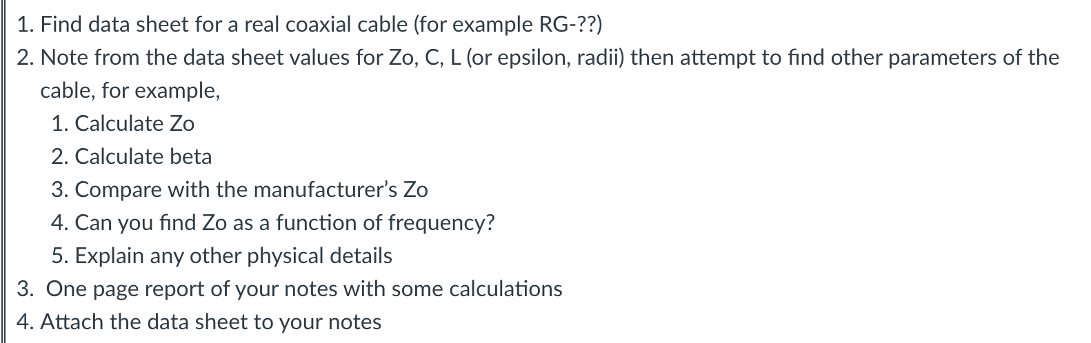 Solved 1. Find data sheet for a real coaxial cable (for | Chegg.com
